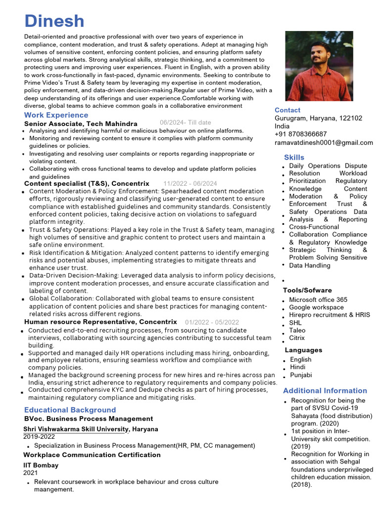 Dinesh Amazon prime Resume NM | PDF