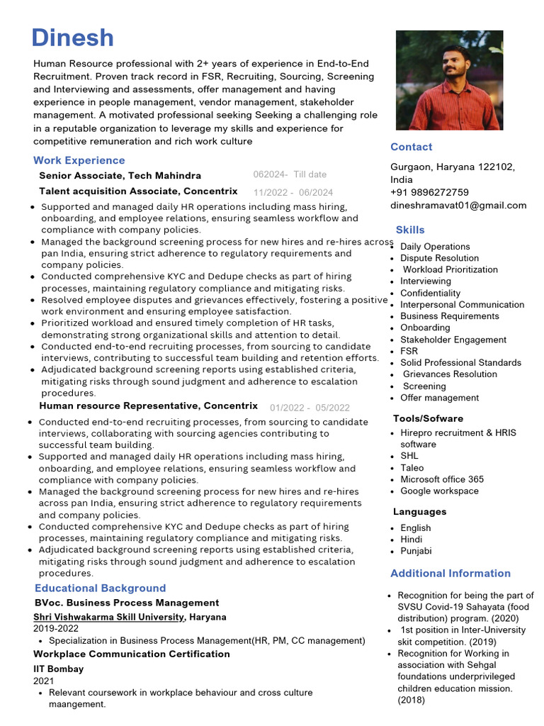 Dinesh BR Resume | PDF | Human Resources | Business
