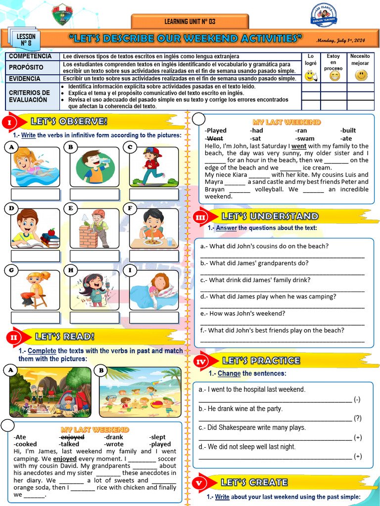 5° Ficha de Actividades Week #08 UNIT 3 | PDF