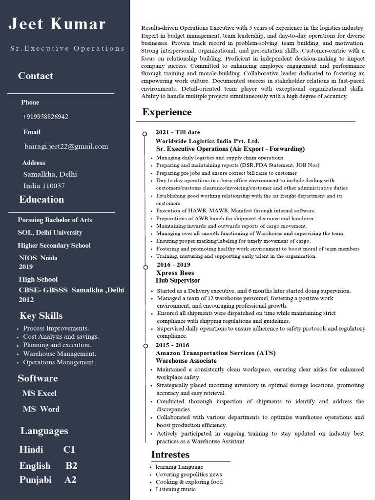 Jeet Kumar SR - Exe Resume | PDF | Warehouse | Logistics