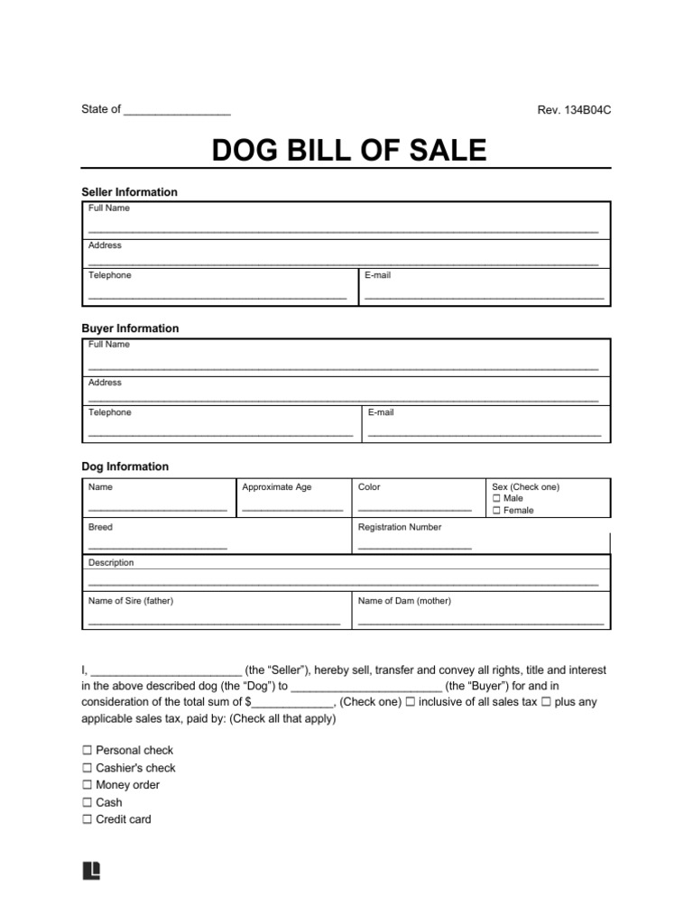 Dog Bill of Sale Template | PDF