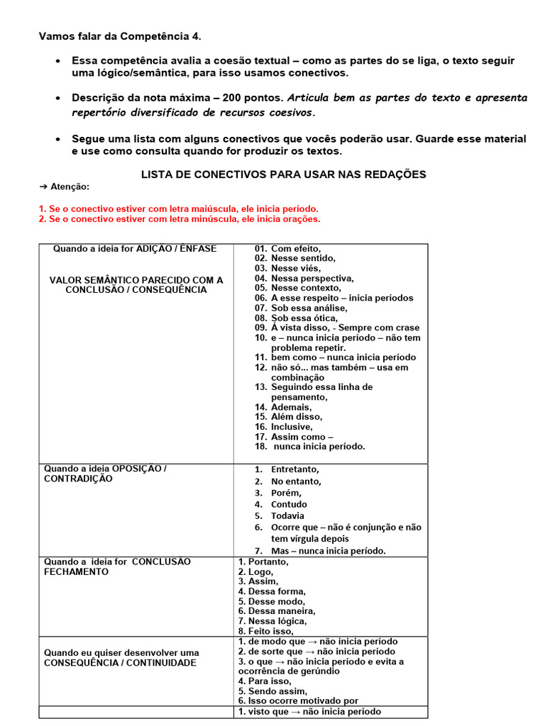 Lista de Conectivos para Redação | PDF
