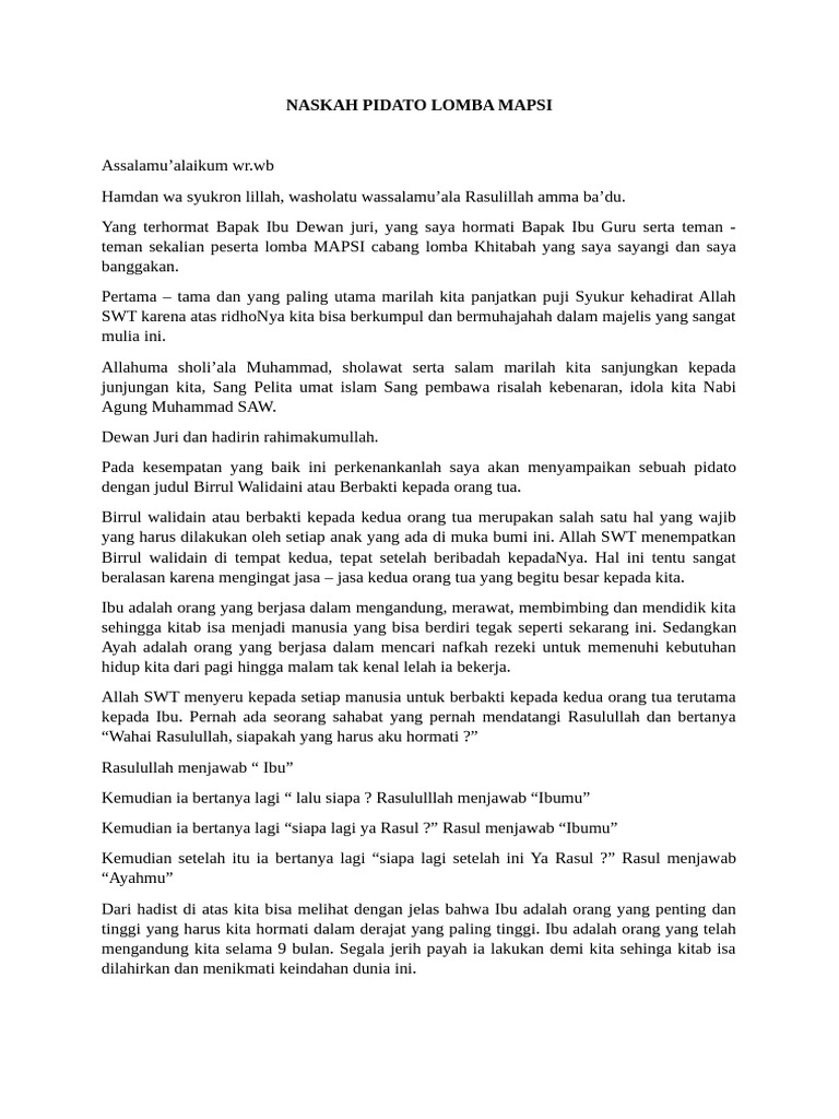 Naskah Pidato Lomba Mapsi 2 | PDF