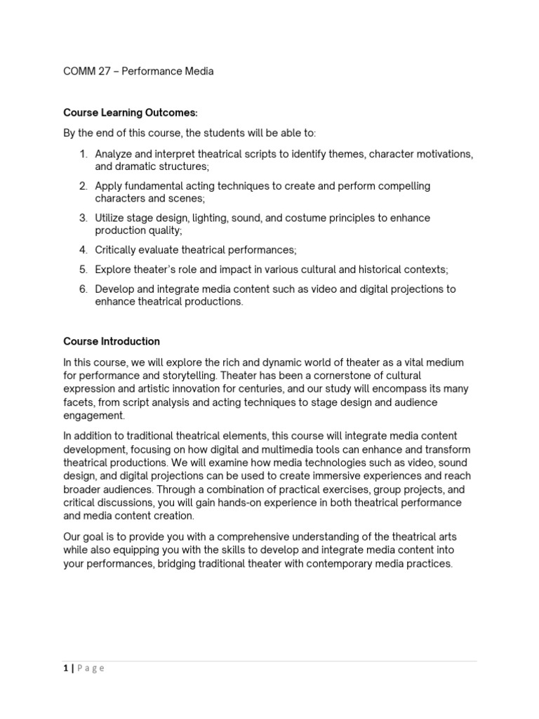 COMM 27 Performance Media Handout 1 | PDF