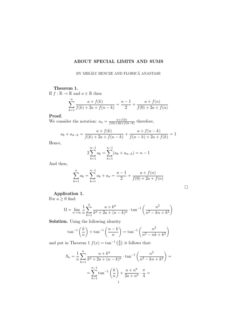 About Few Special Limits and Sums | PDF