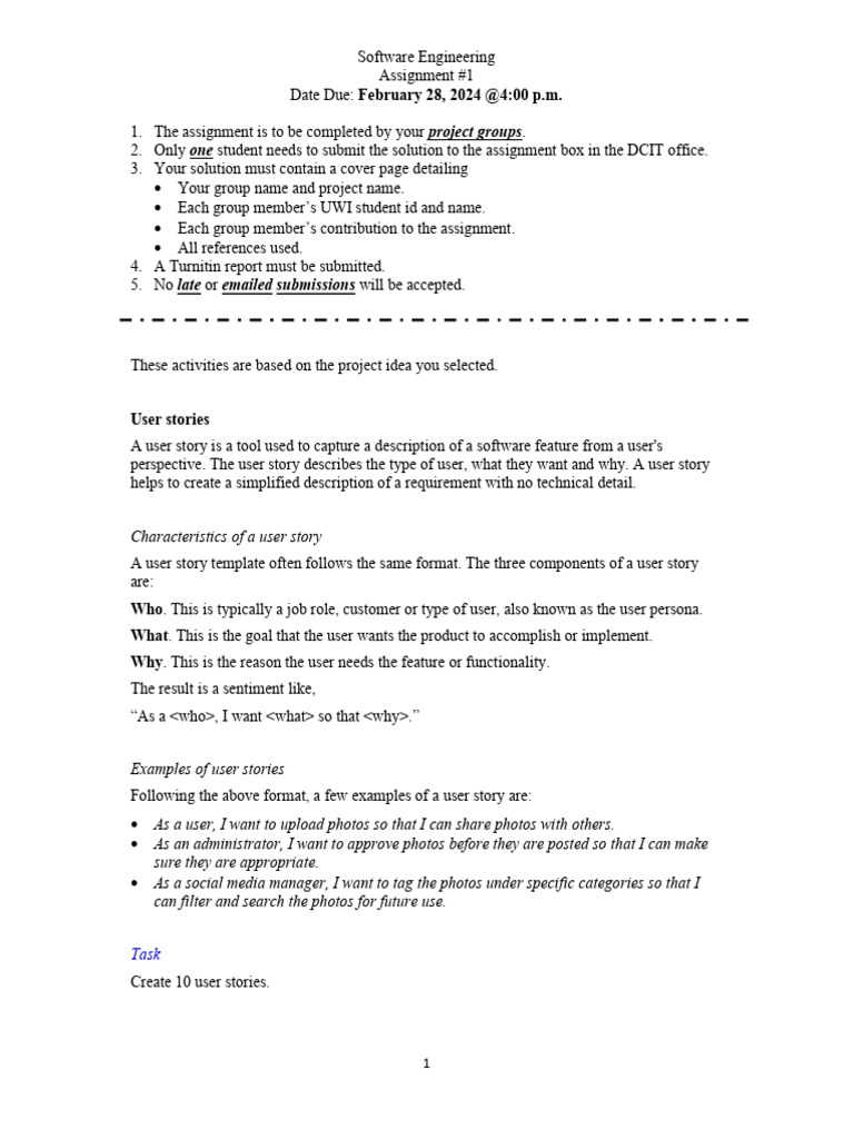 UWI Software Engineering Assignment #1 | PDF UWI Software Engineering Assignment #1 | PDF