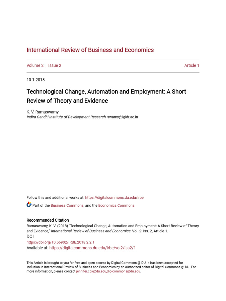 Technological Change Automation and Employment - A Short Review o | PDF