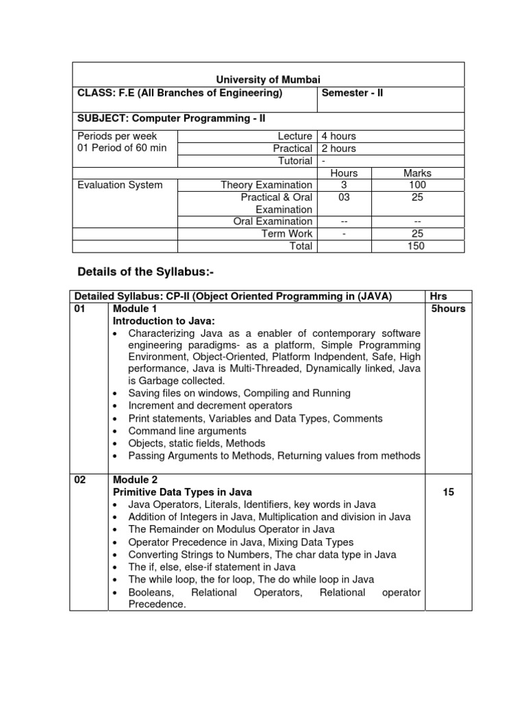 Java Syllabus Pdf Java Programming Language Method Computer