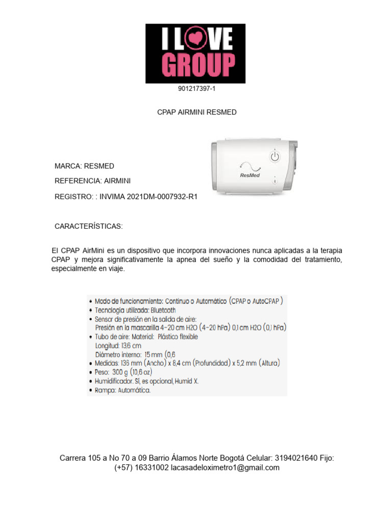 Ficha Técnica Airmini Cpap Resmed | PDF