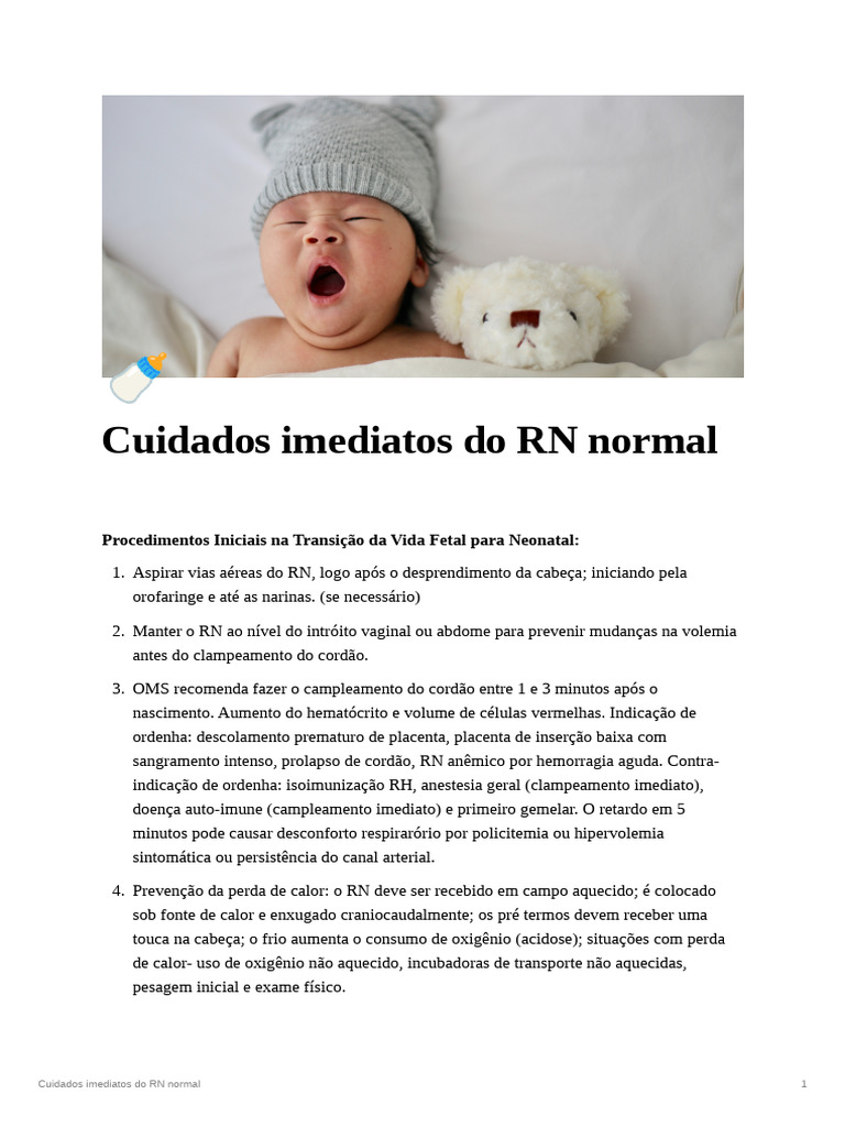 Cuidados Imediatos Do RN Normal | PDF