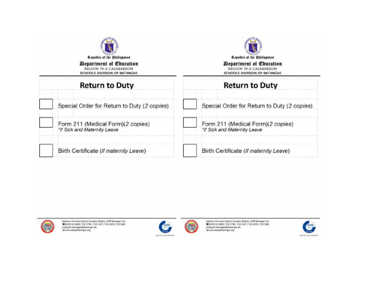 CHECKLIST RETURN TO DUTY | PDF
