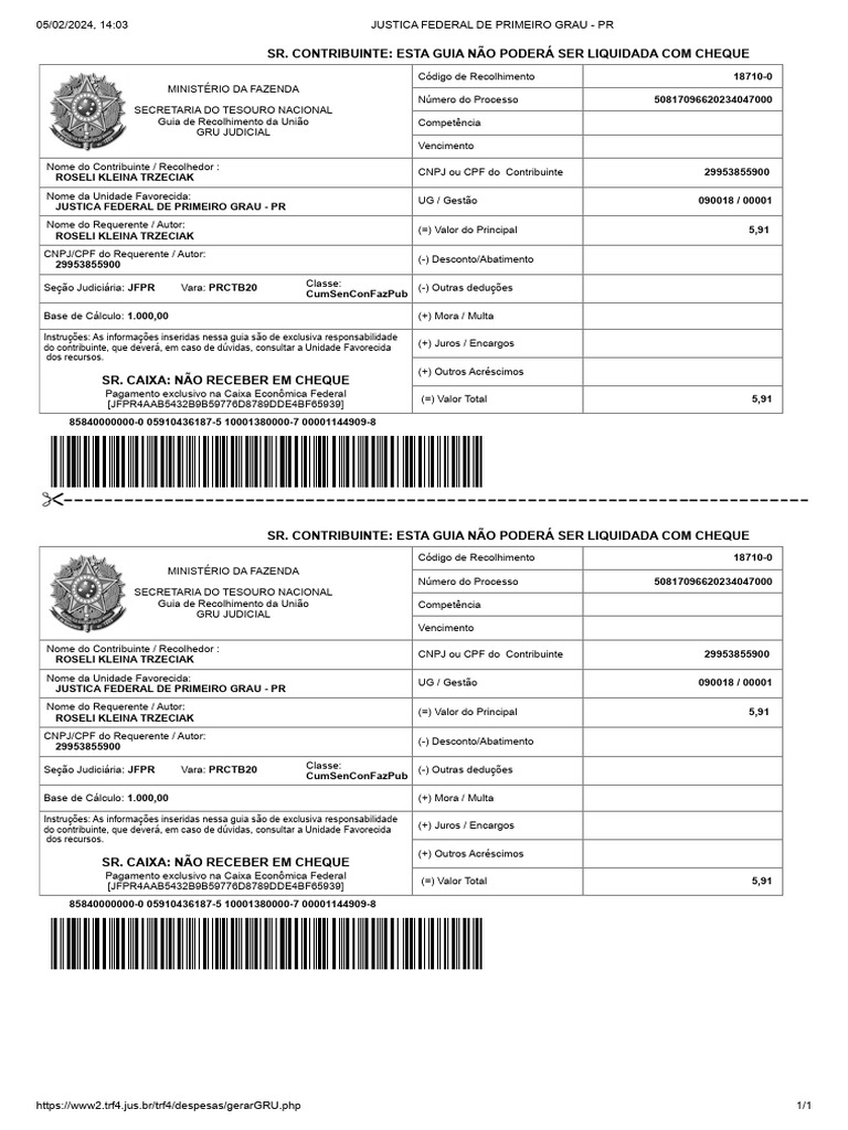 GUIA DE CUSTAS | PDF