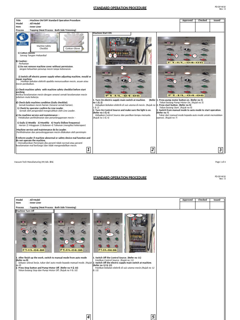 Machine on OFF Standard Operation Procedure | PDF