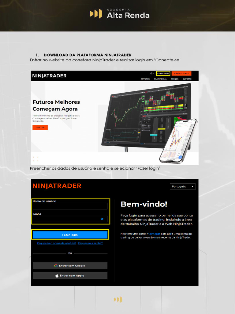 Da Plataforma Ninjatrader: Entrar No Website Da Corretora Ninjatrader E Realizar Login em ...