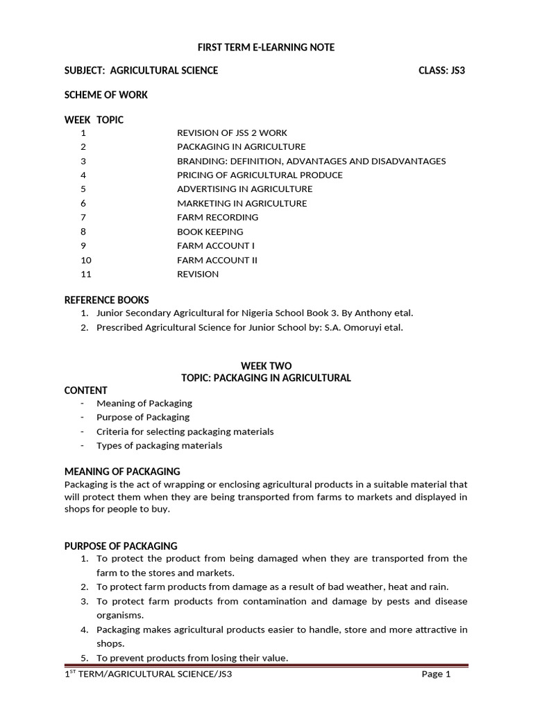 First Term JSS3 Agricultural Science | PDF