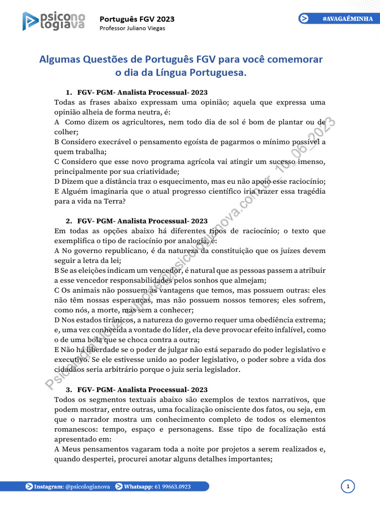 40 questoes portugues FGV | PDF