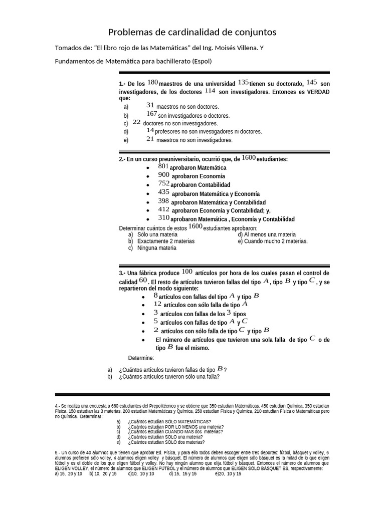 Ejercicios Cardinalidad de Conjuntos | PDF