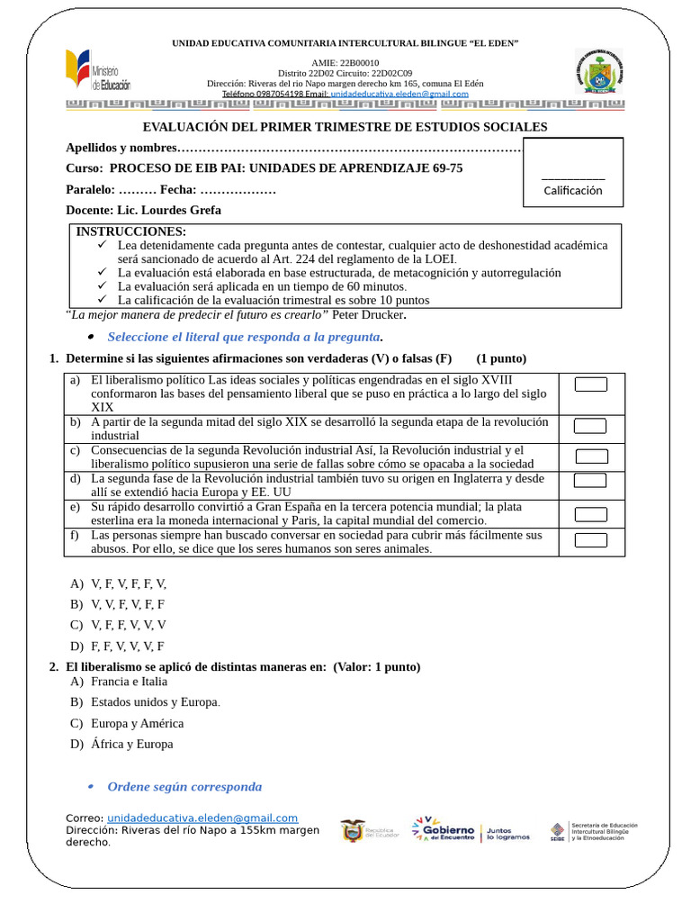 Evaluación Estudios S Decimo | PDF | Democracia | Ideologías políticas