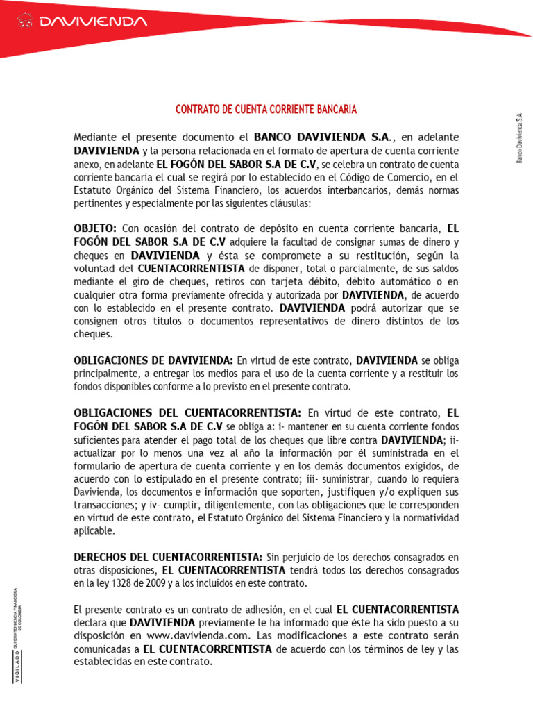 CONTRATO+CUENTA+CORRIENTE | PDF