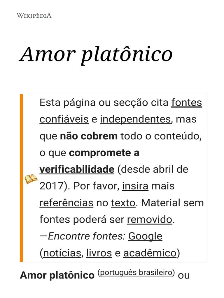 Amor Platônico - Wikipédia, A Enciclopédia Livre | PDF
