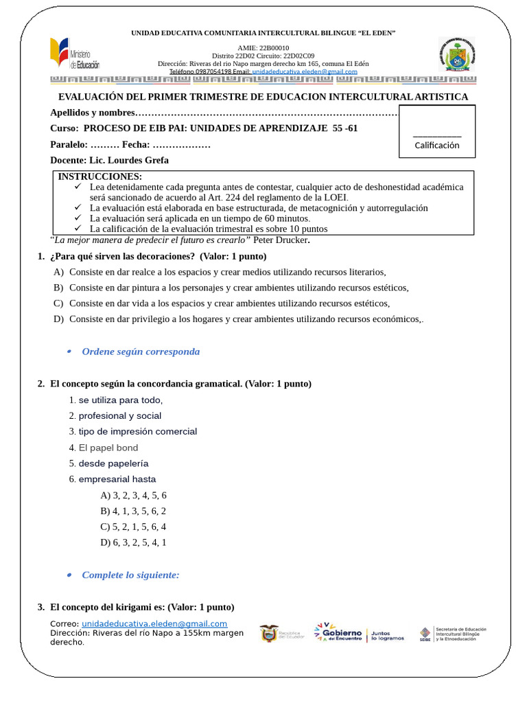 Evaluacion de Eca Octavo | PDF