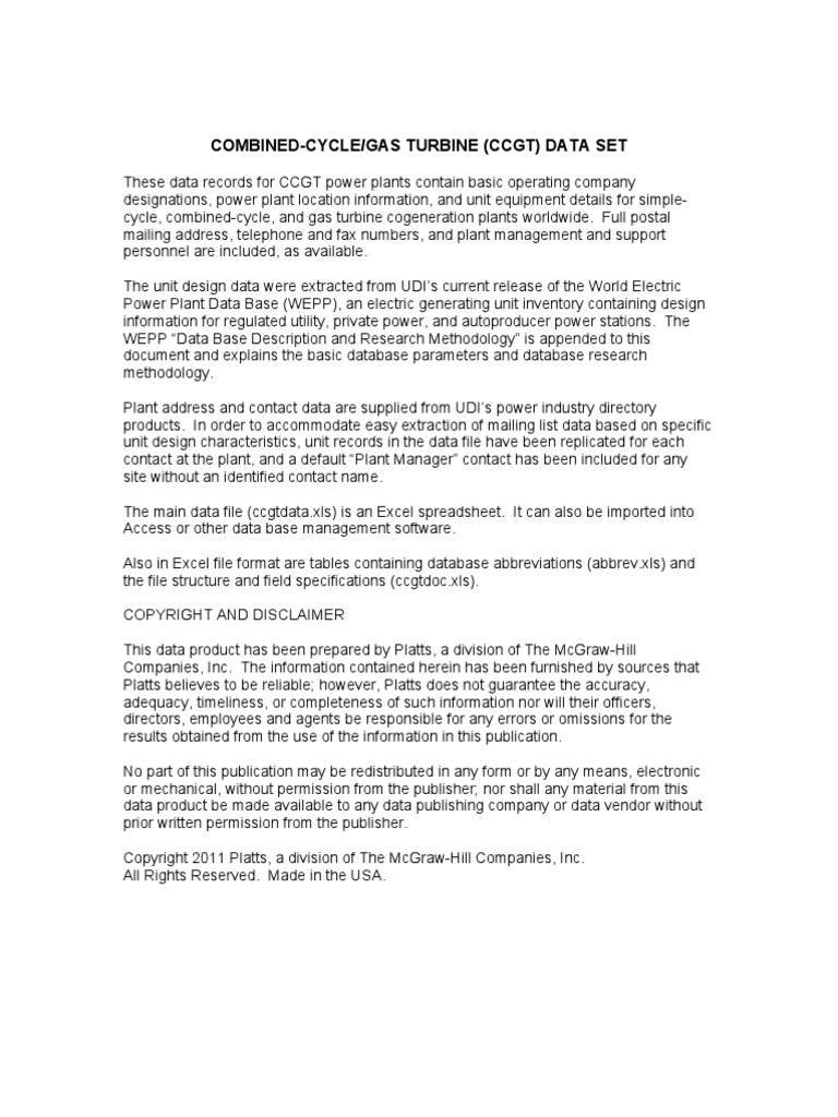 Combined-Cycle Gas Turbine (CCGT) Data Set | PDF | Cogeneration | Power ...