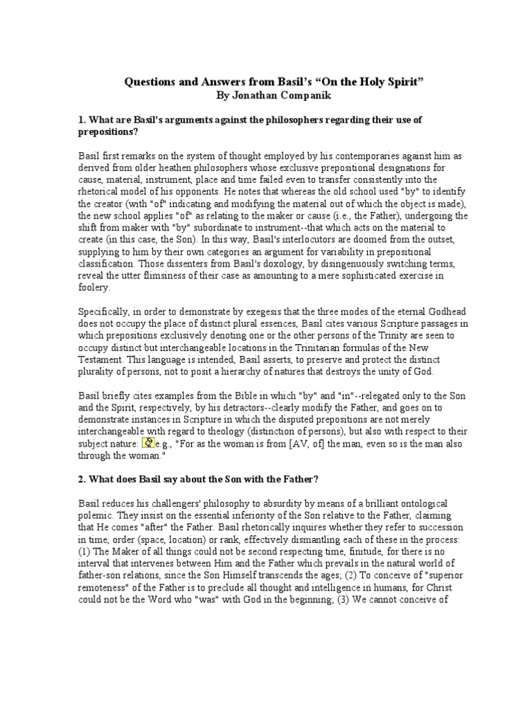 Basil on the Holy Spirit Explained | PDF | Trinity | Baptism