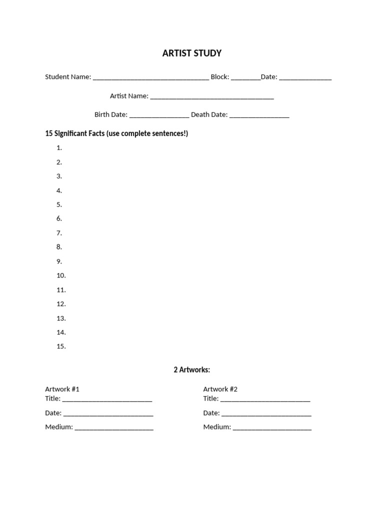 Artist Study - Art 1 | PDF
