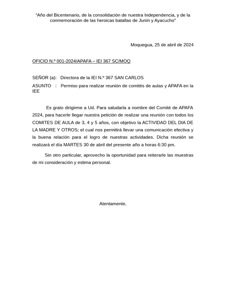 Oficio Apafa 2024 | PDF