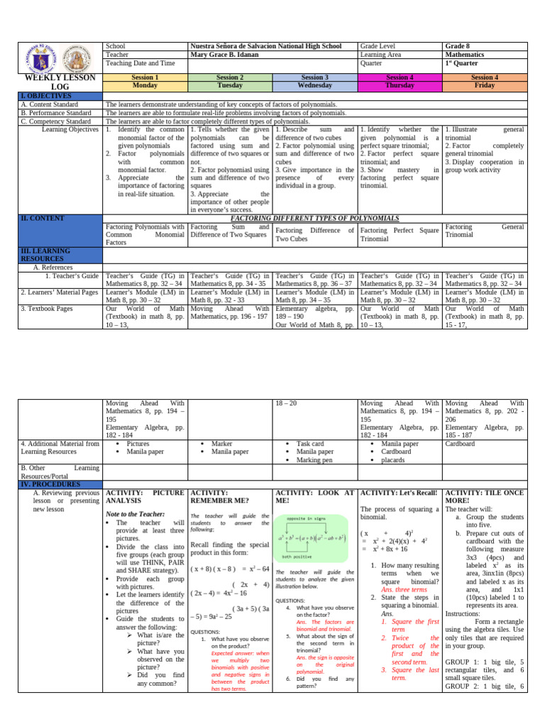 DLL Math 8 Week 1 | PDF