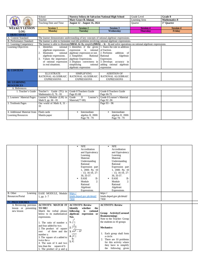 DLL Math 8 Week 3 | PDF