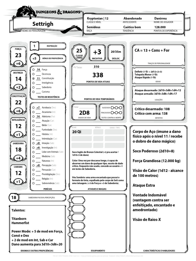 Ficha Sett Nerfada | PDF