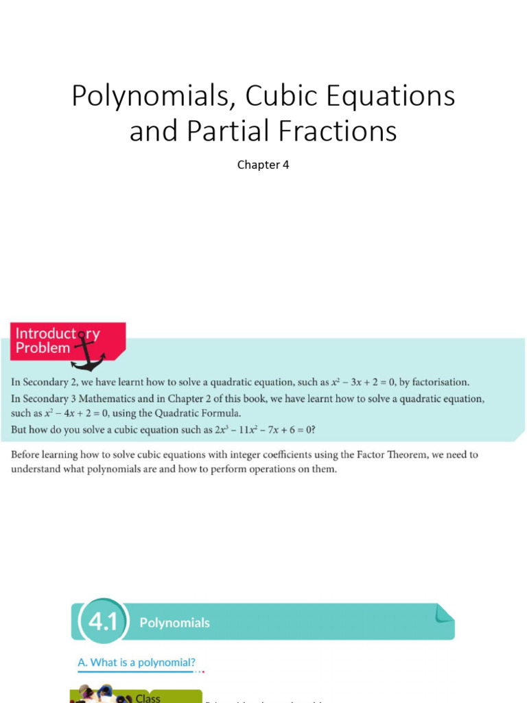AM CHP 4 Polynomials, Cubic Equations and Partial Fractions | PDF