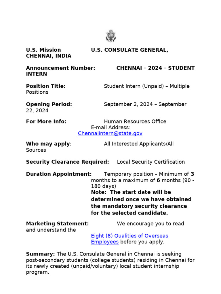 Student Intern Vacancy Announcement Sep02024 | PDF