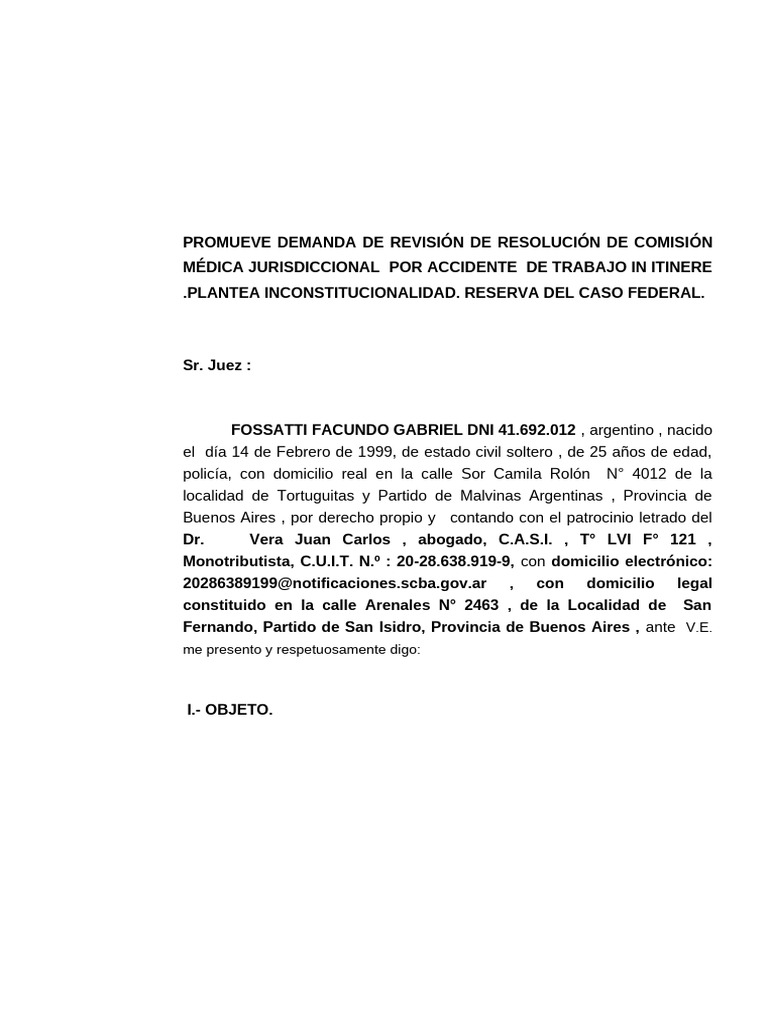 Facundo Demanda ART. | PDF