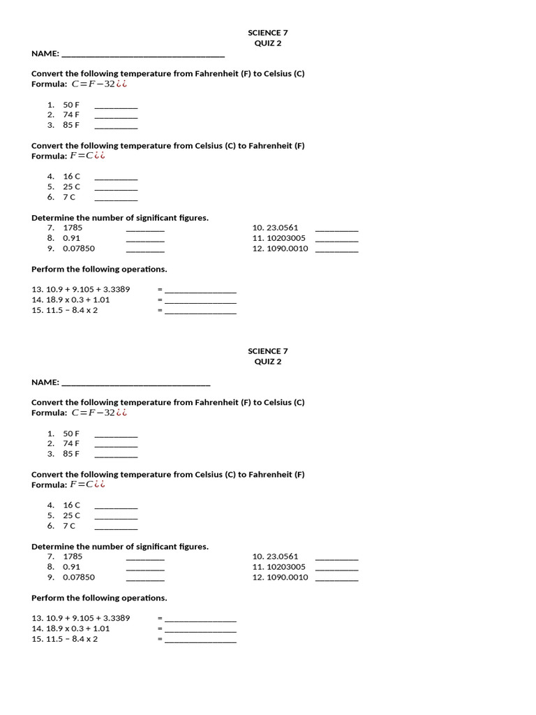 SCIENCE 7 Quiz 2 | PDF