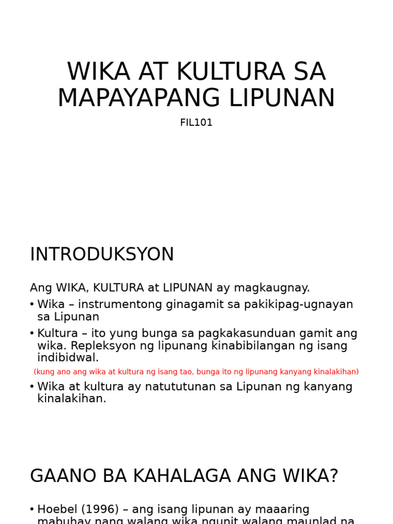 Wika at Kultura Sa Mapayapang Lipunan | PDF