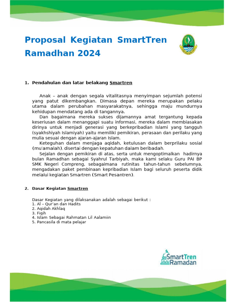 Proposal Kegiatan SmartTren Ramadhan 2024 | PDF