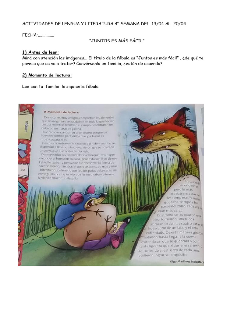 Fábula "Juntos es más fácil" | PDF | Fábula