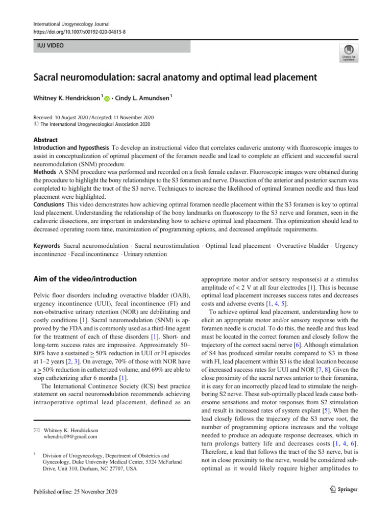 Hendrickson-Amundsen2020 Article SacralNeuromodulationSacralAna | PDF