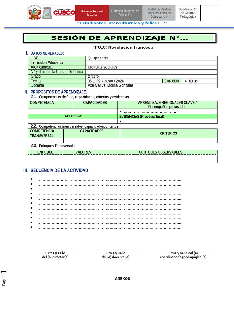 3 - Esquema Sugerente - CCSS - Sesión de Aprendizaje - 2024-1 | PDF
