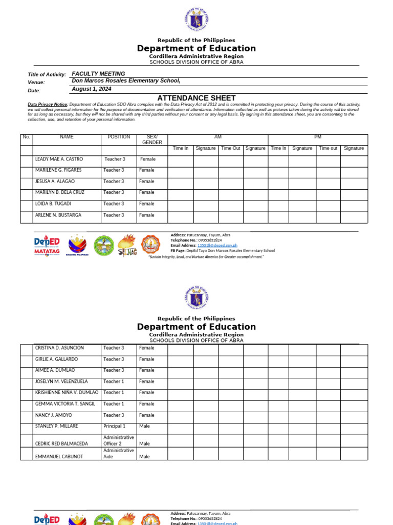 Enclosure 10- Attendance Sheet - Copy | PDF