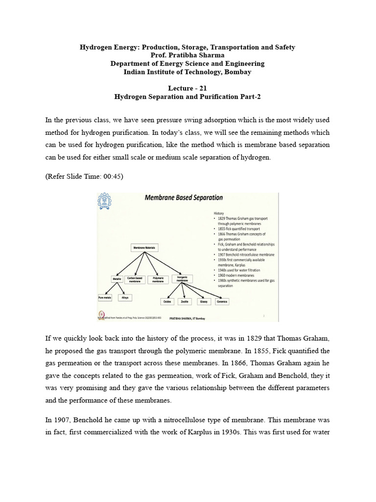 Lec21 - Hydrogen Separation and Purification Part - 2 | PDF | Membrane ...