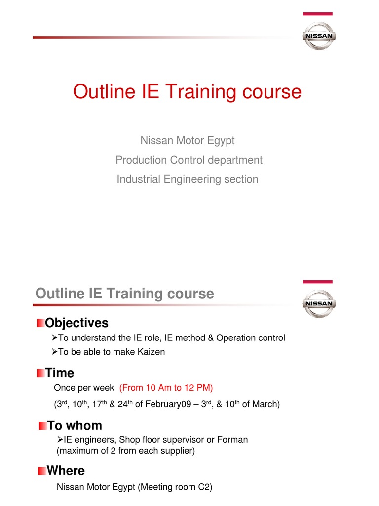 Outline of an Industrial Engineering Training Course for Nissan Motor ...