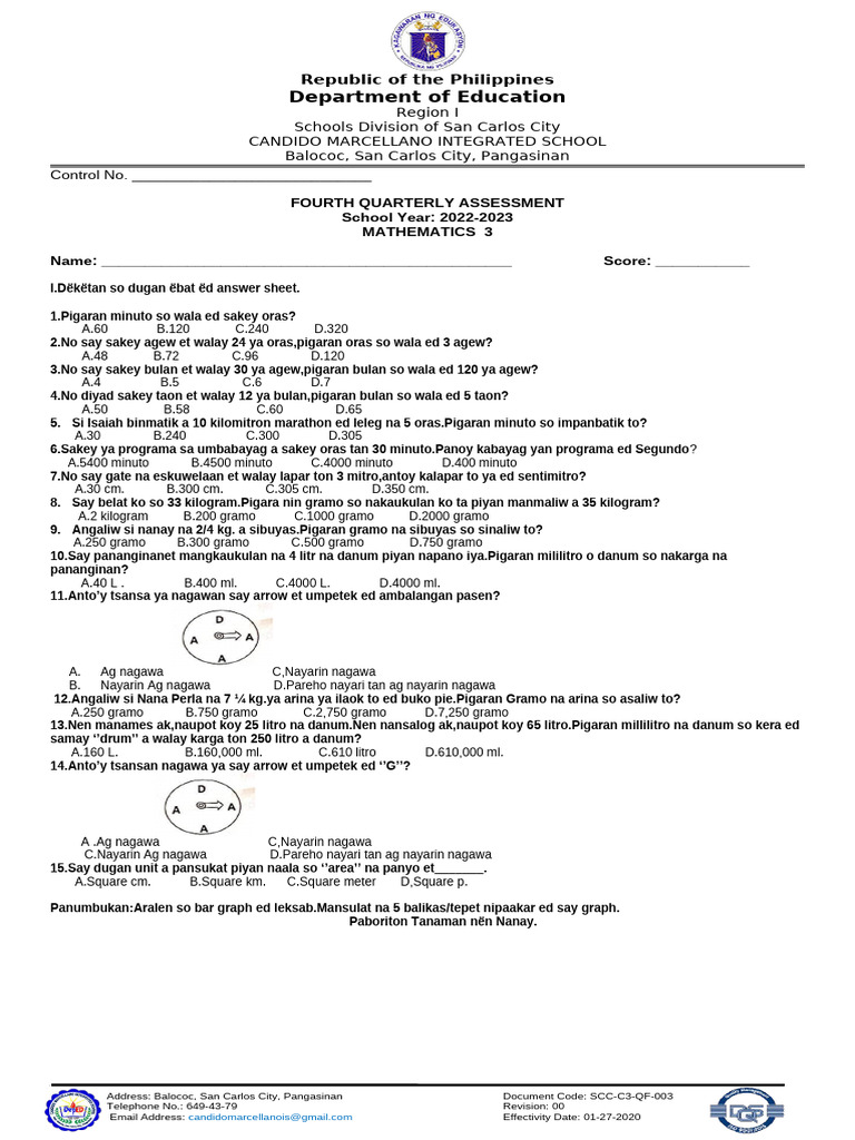 Cmis Math 3 TQ Q4 | PDF