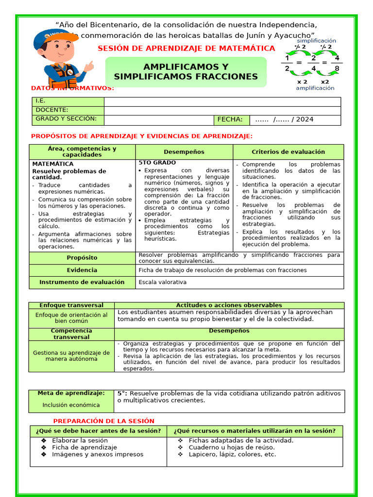 Ses-Lun-Mat-Amplificamos y Simplificamos Fracciones | PDF | Cognición ...