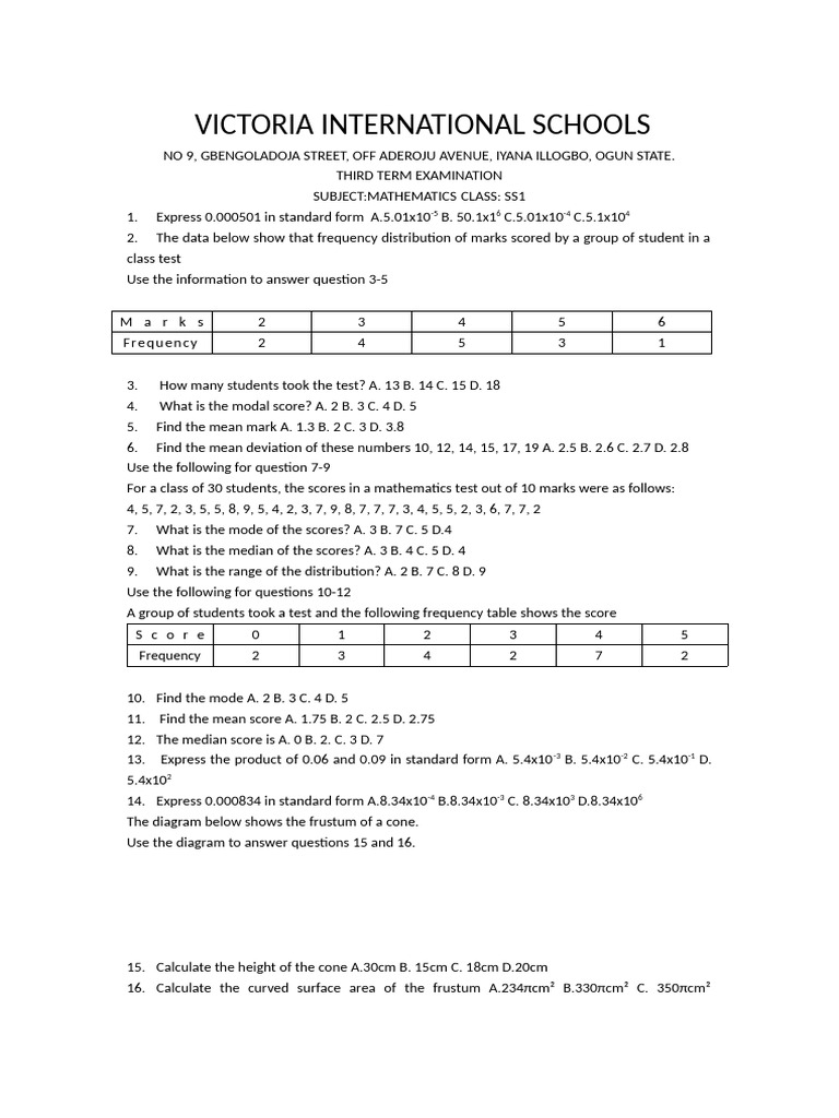 Victoria International School - Mathematics | PDF