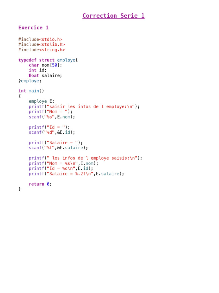 Correction Serie 1 Structures | PDF