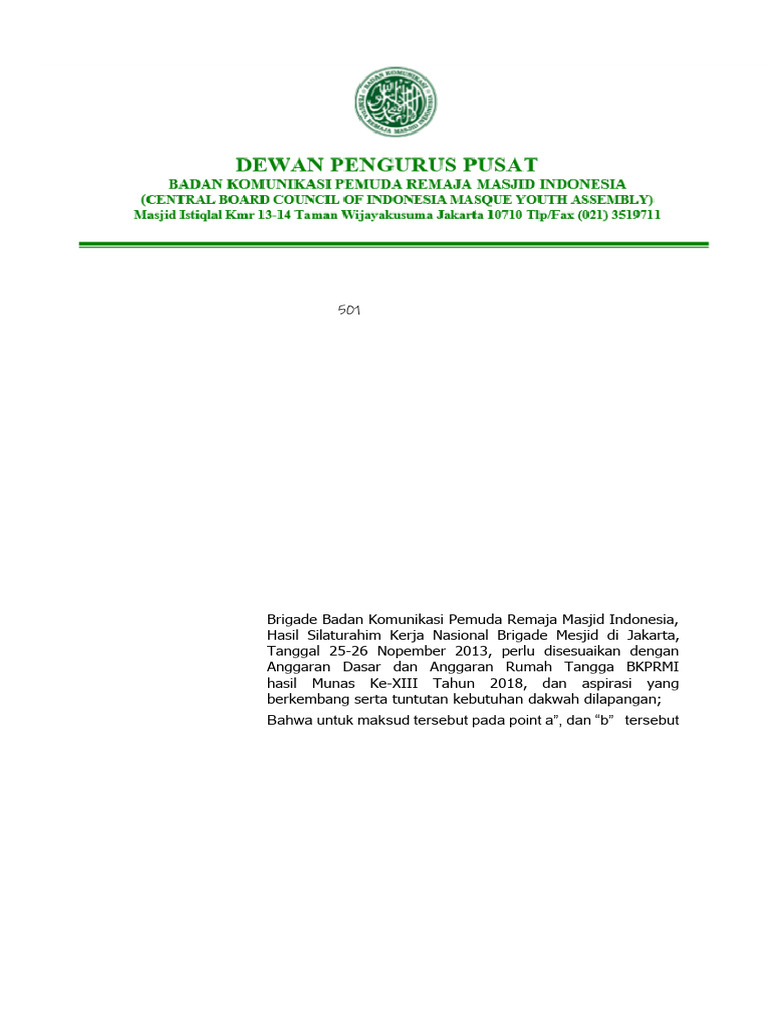 1, Pedoman Brigade Masjid BKPRMI Kep. DPP BKPRMI 13Feb.2021 | PDF