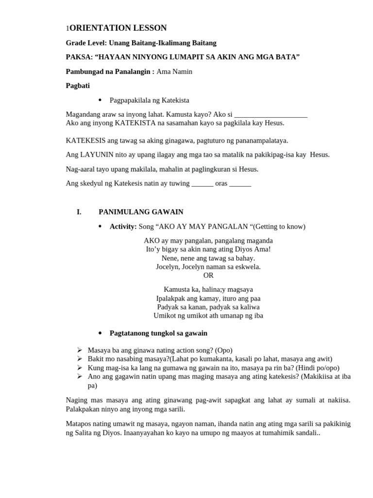 ORIENTATION LESSON GR | PDF